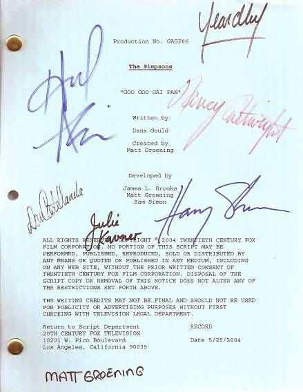 SIMPSONS autographed FULL SCRIPT signed by ALL 7! - Sign Of The Times